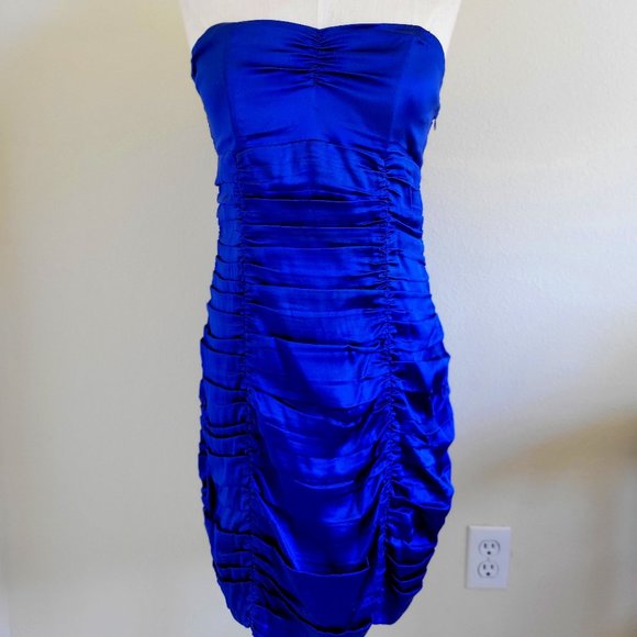 Express | Dresses | Royal Blue Express Strapless Ruched Cocktail Dress ...